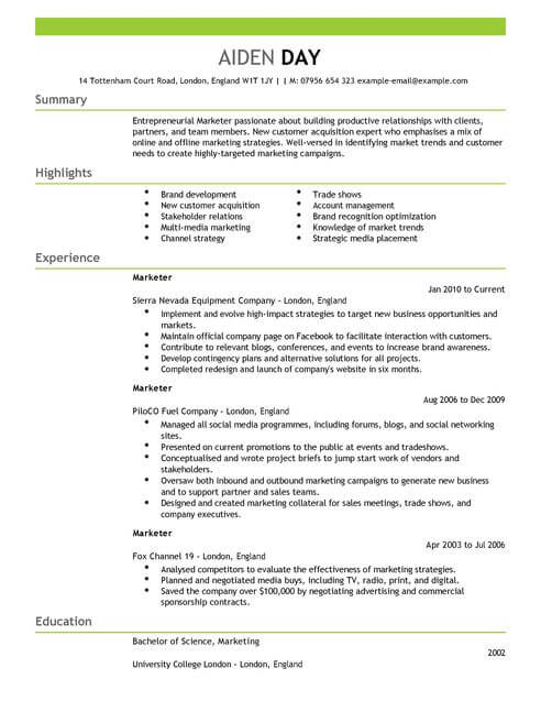 Marketing CV Templates CV Samples Examples