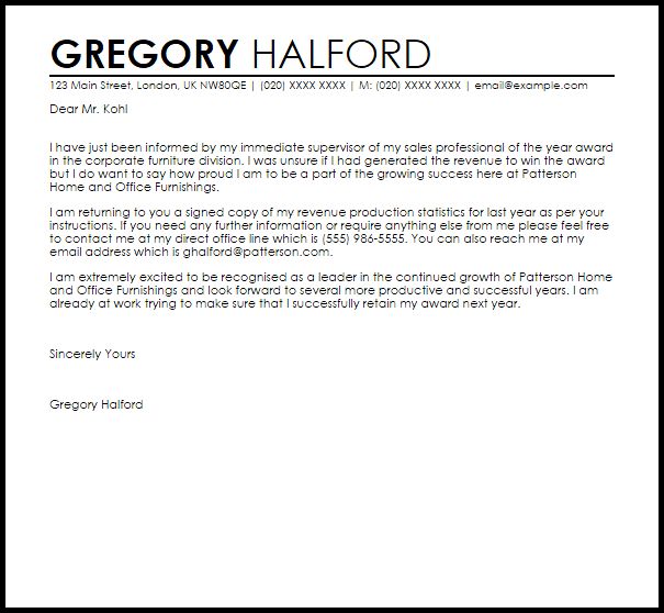 Award Acceptance Letter Acceptance Letters LiveCareer