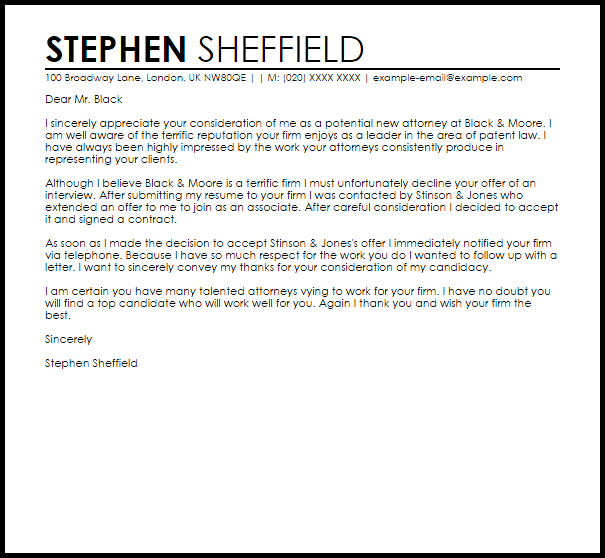 Decline Interview Letter Interview Letters LiveCareer