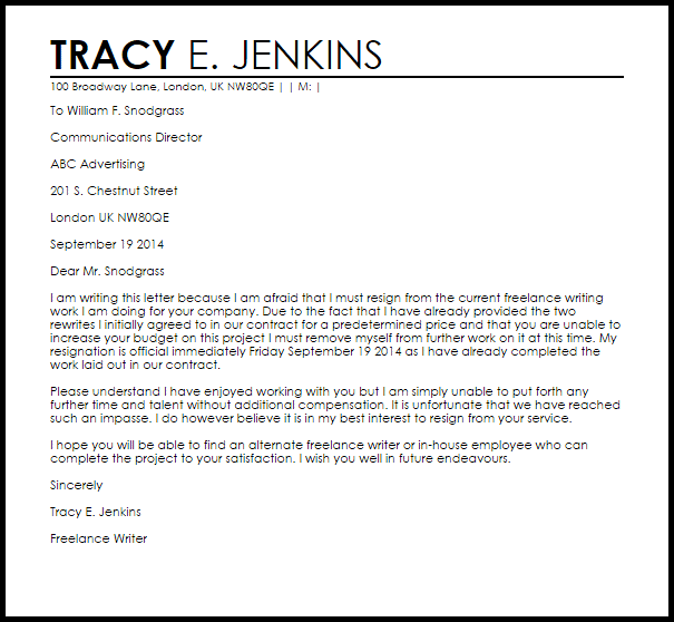 Independent Contractor Resignation Letter LiveCareer independent-contractor-resignation-letter-livecareer