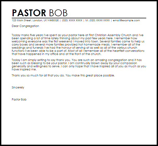 Pastor Appreciation Letter To Congregation LiveCareer
