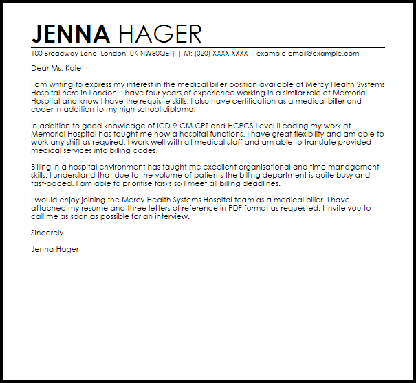Sample Cover Letter For A Hospital Job Cover Letters LiveCareer