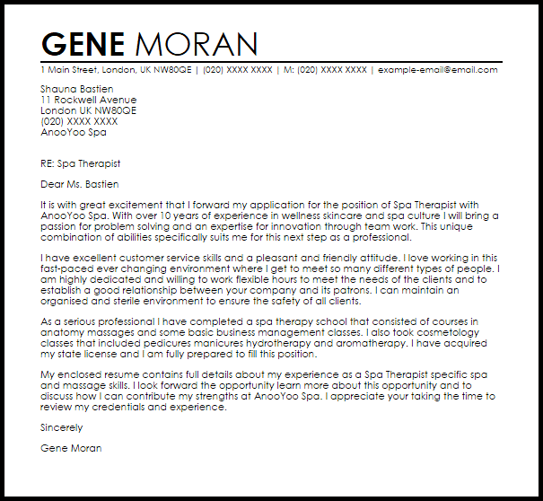 Character Reference Letter Massage Therapist Cover Letter